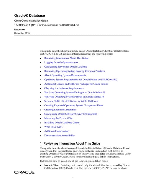 Oracle Database 12c Client Quick Installation Guide 7 Pdf