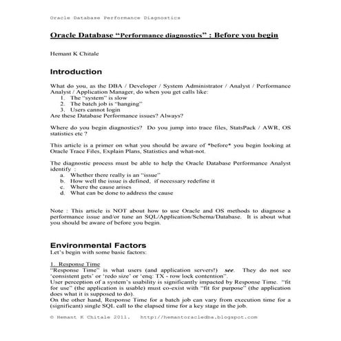 Oracle Database Performance Diagnostics Before Your Begin Pdf