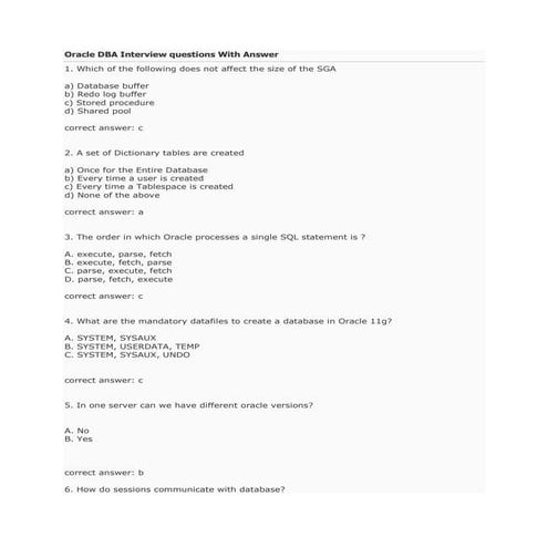 Oracle Dba Interview Questions With Answer Pdf