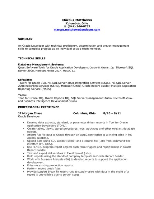 Resume - sql server developer | DOCX | Computer Software and Applications | Computing