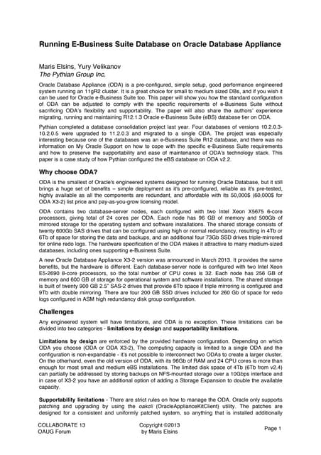 Whitepaper Running Oracle E Business Suite Database On Oracle Database Appliance Pdf