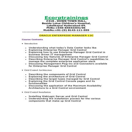 Oracle enterprise manager 12c training hyderabad | PDF