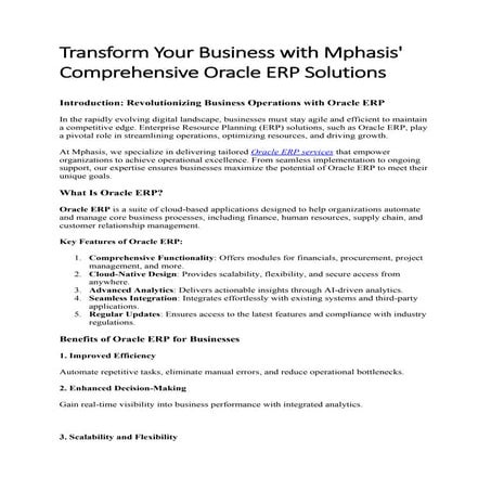 Transform Your Business with Mphasis' Comprehensive Oracle ERP ...