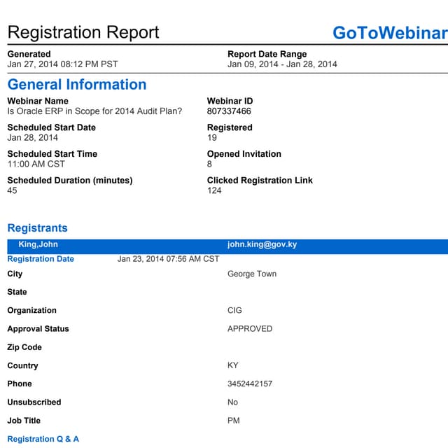 Oracle erp in scope webinar registration list 012814 | PDF
