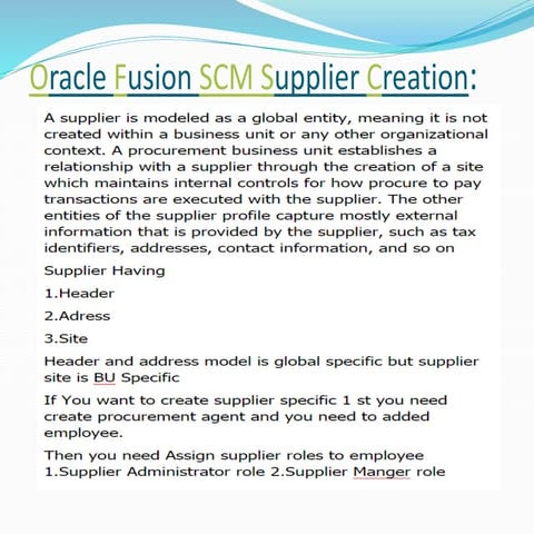 Oracle Fusion Scm Supplier Creation Ppt