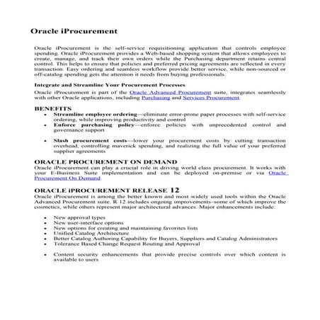 Oracle Iprocurement Features