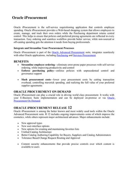 Oracle Iprocurement Features