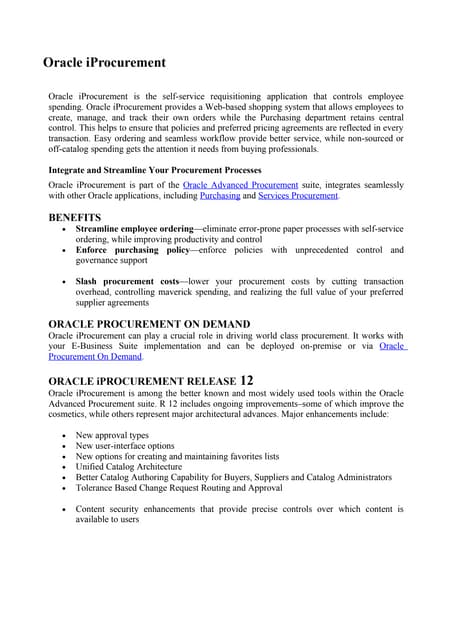 Oracle R12 iProcurement Reference Guide | PDF