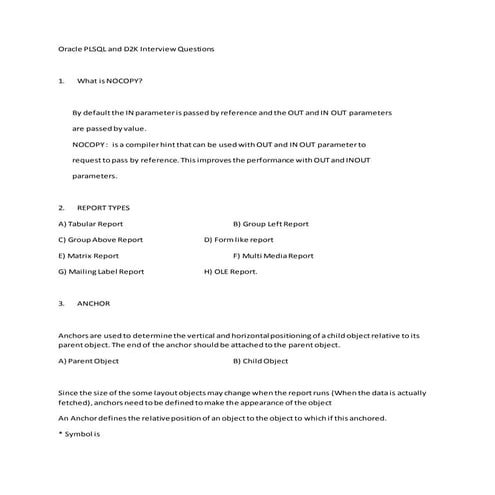 Oracle Plsql And D2 K Interview Questions Pdf
