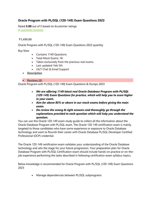 Oracle Program With Plsql 1z0 149 Exam Questions 2023docx