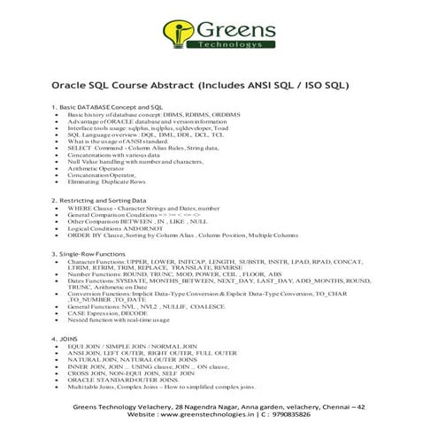 Oracle Training in Velachery Chennai | PDF