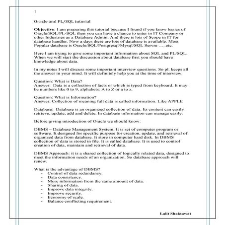 Oracle Tutorial Pdf Databases Computer Software And Applications 