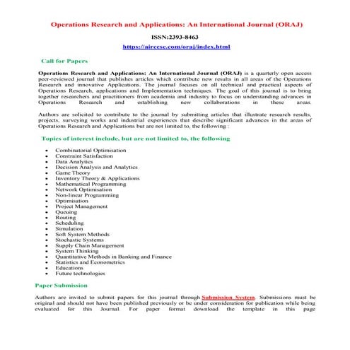 Operations Research and Applications : An International Journal (ORAJ ...