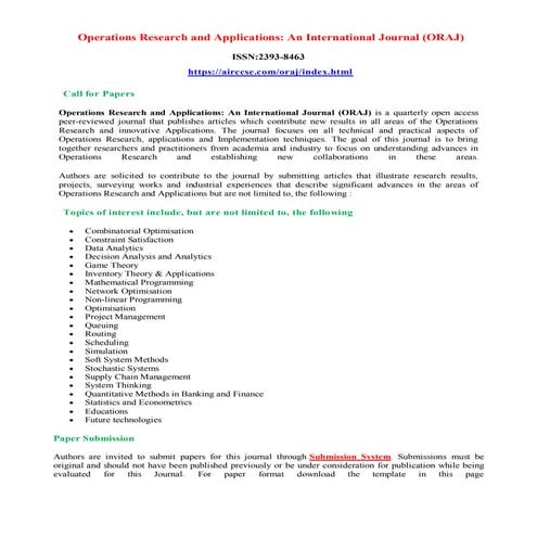 Operations Research and Applications : An International Journal (ORAJ ...