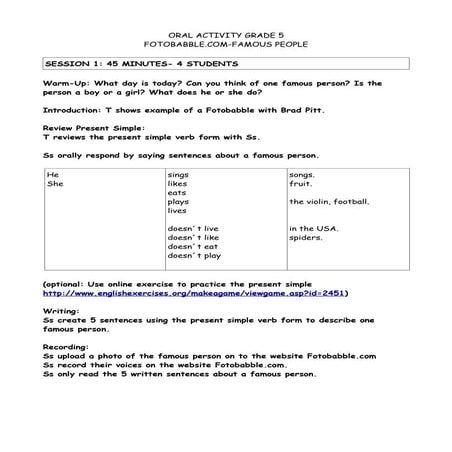 Oral activity grade 5 | PDF