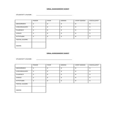 Oral assessment sheet | DOCX