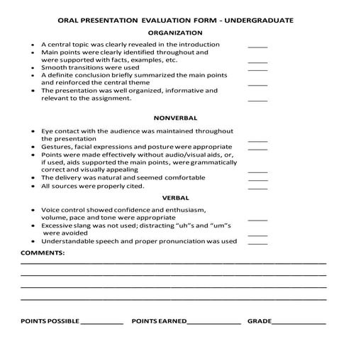 ORAL PRESENTATION EVALUATION FORM - UNDERGRADUATE | PDF