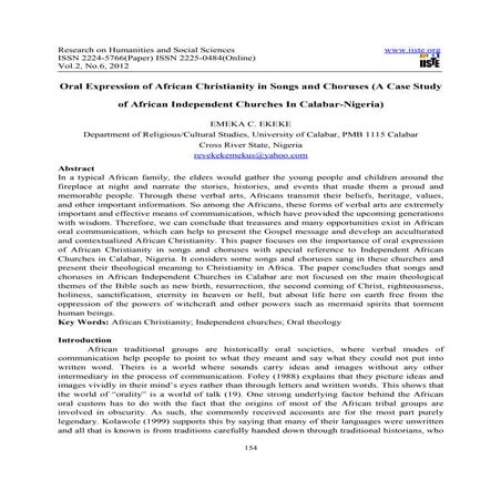 Oral expression of african christianity in songs and choruses (a case study of african ...