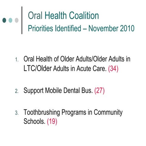Oral health coalition priorities identified – november 2010 | PPT