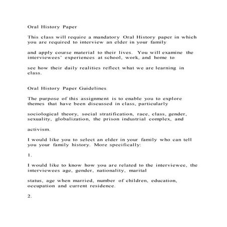 Oral History PaperThis class will require a mandatory Oral Histo | DOCX