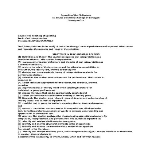 Oral interpretation of poetry(teaching os speaking) | DOCX