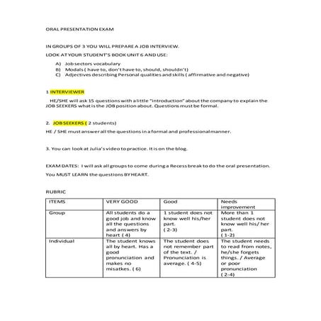 Oral interview exam | DOCX