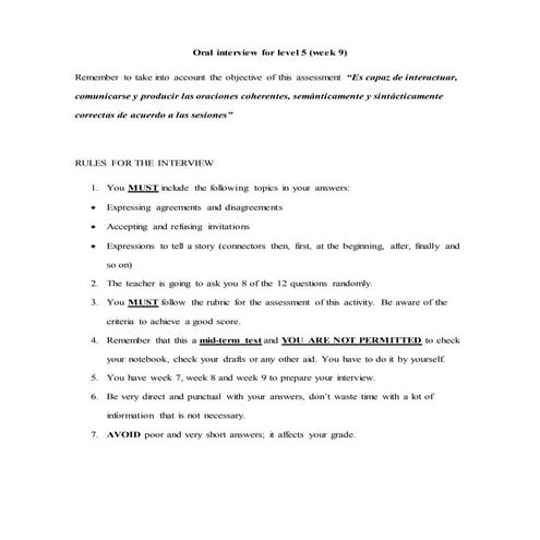 Oral interview for level 5 | PDF