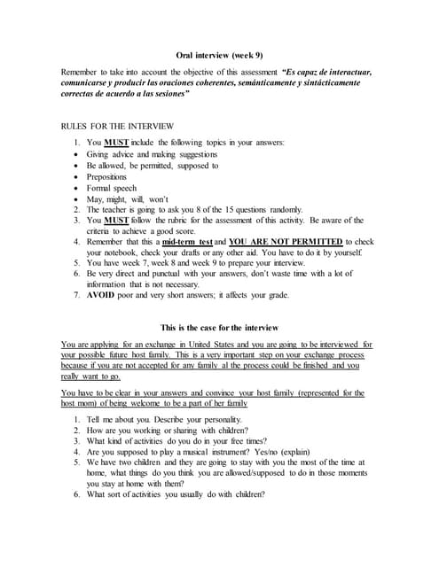 Rubric for oral interview | DOCX
