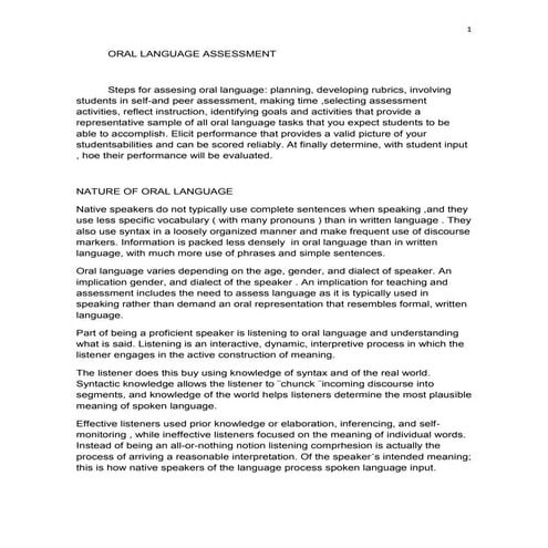 Oral language assessment | PDF