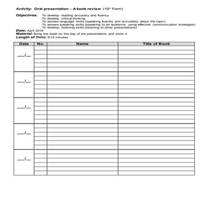 Oral presentation a book review | DOC | Fiction | Books and Literature