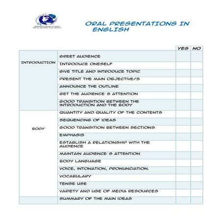 Oral presentations in english. evaluation | DOCX