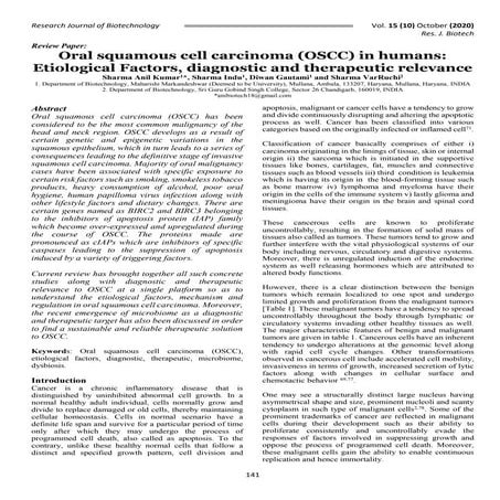 Oral squamous cell carcinoma (OSCC) in humans: Etiological Factors ...