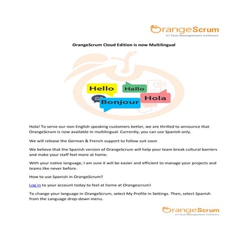 OrangeScrum Cloud Edition is now Multilingual | PDF