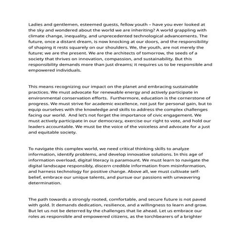 ORATORICAL PIECE THE YOUTH IS THE PROMISED OF THE MOTHERLAND | DOCX