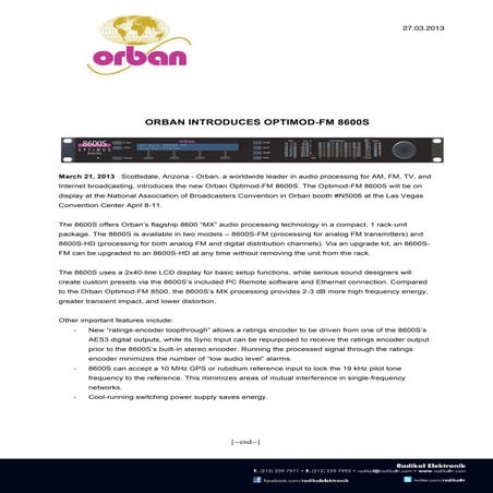 Orban optimod fm 8600 s | PDF