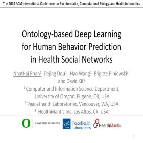 Ontology-based Deep Learning for Human Behavior Prediction in Health Social Networks | PPT