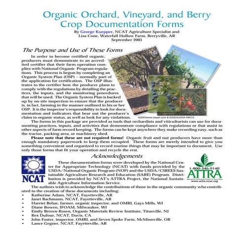 Organic Orchard, Vineyard, and Berry Crop Documentation Forms | PDF