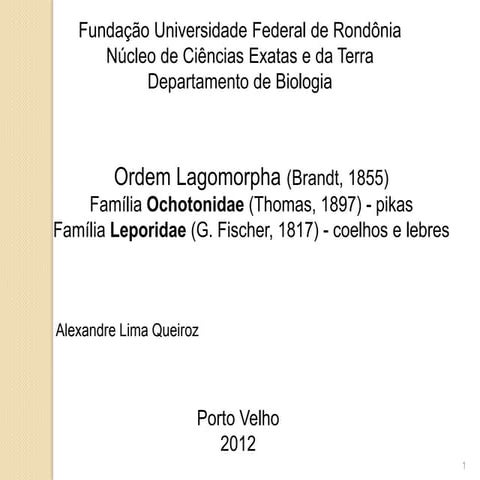 Ordem lagomorpha (leporídeos; família ochotonidae; família leporidae ...
