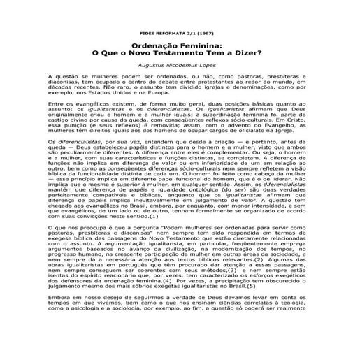 Ordenação feminina augustus nicodemos lopes | PDF