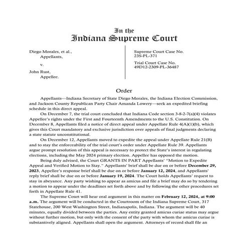 Indiana Supreme Court to hear Candidate Case | PDF
