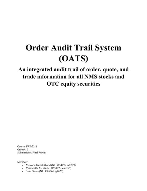 Finra order audit trail system (OATS) | PPT
