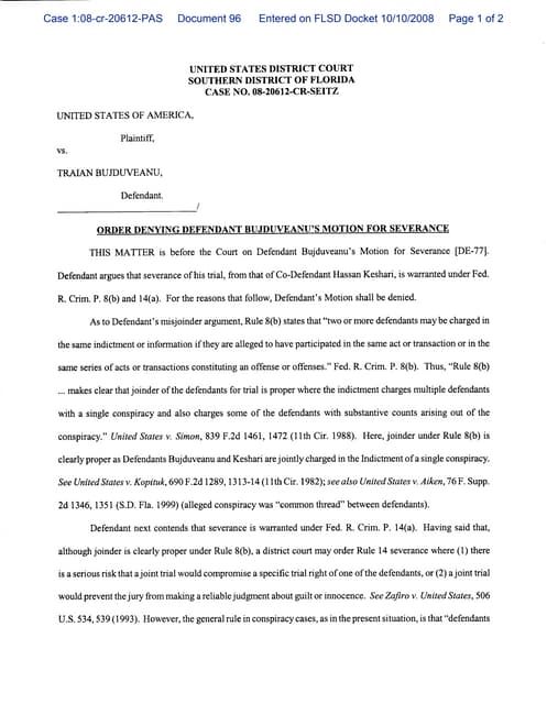 Order denying motion for review of r&r,denying motion for bond,and ...