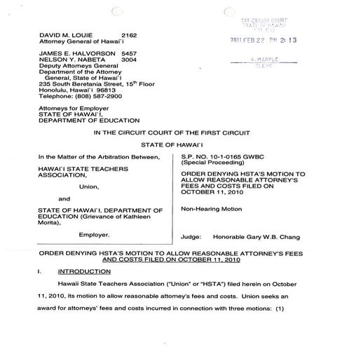 Order denying motion to allow reasonable attorney's fees and costs | PDF