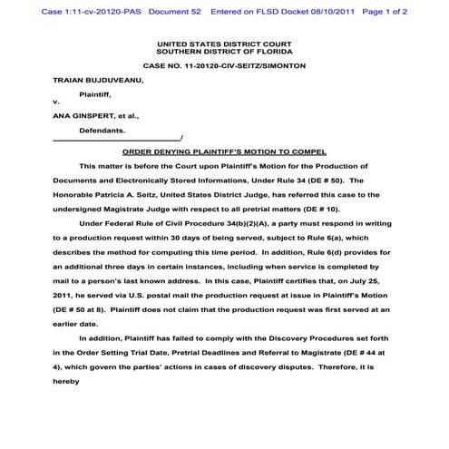 Order denying plaintiff's motion to compel | PDF