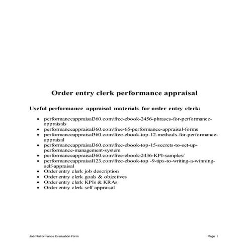 Order entry clerk performance appraisal | DOCX