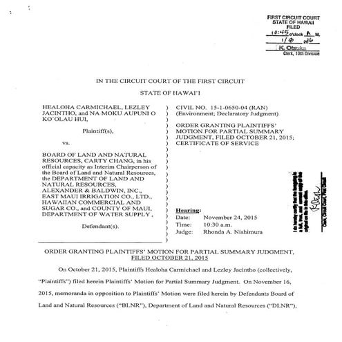 Order Granting Plaintiffs Motion For Partial Summary Judgment | PDF