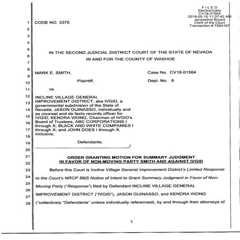Order granting summary judgment for Mark Smith against IVGID | PDF