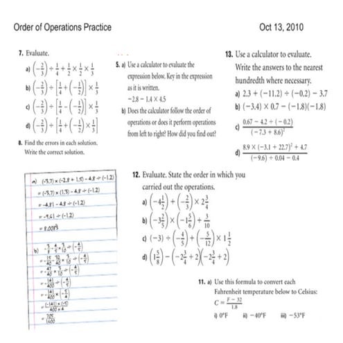 Order of operations practice oct 13 | PDF