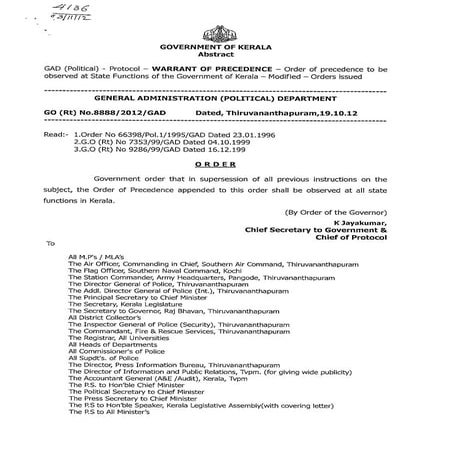 Order of precedence kerala-Protocol | PDF