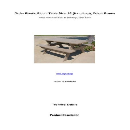 Order plastic picnic table size 8 handicap color brown | PDF